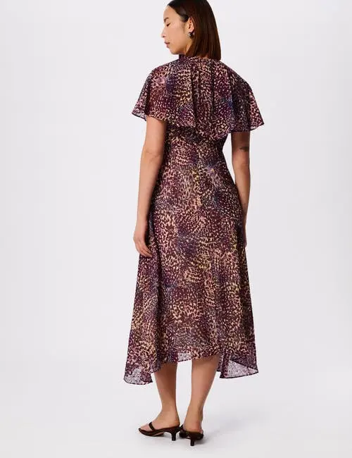 Whistles Orchid Print V-neck Midi Dress