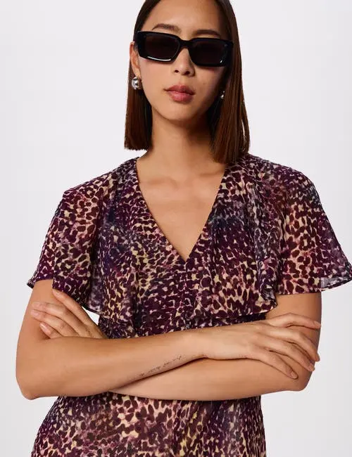 Whistles Orchid Print V-neck Midi Dress
