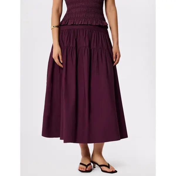 Whistles Tier Hem Cotton Skirt - Plum