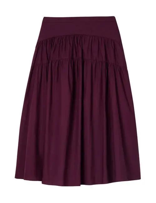 Whistles Tiered Hem Cotton Skirt - Plum