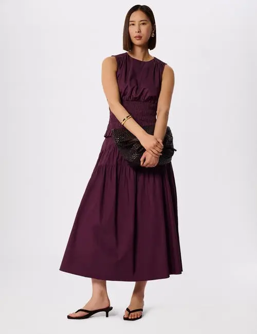 Whistles Tiered Hem Cotton Skirt - Plum