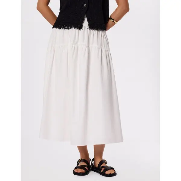 Whistles Tiered Hem Cotton Skirt - White