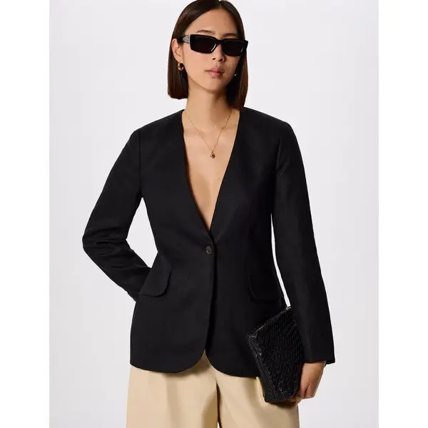 Whistles Collarless Linen Blazer - Black