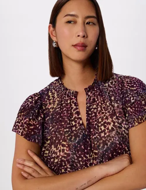 Whistles Orchid Print Dobby Top - Purp/multi