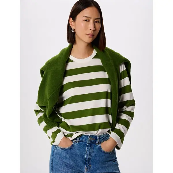 Whistles Relaxed Stripe Long Sleeve Tee - Grn/multi