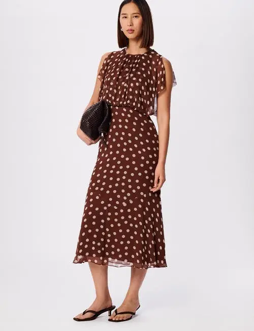 Whistles Polka Dot Print Midi Dress - Brwn/multi