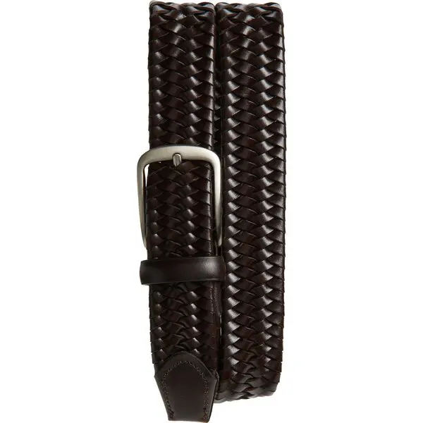 Nordstrom Braided Leather Stretch Belt - Brown Sepia