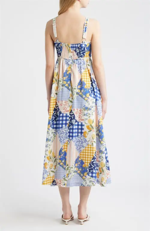 Moon River Patchwork Print Cotton Midi Dress