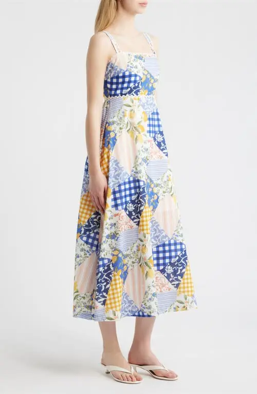 Moon River Patchwork Print Cotton Midi Dress