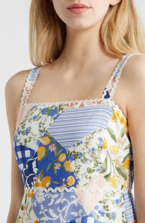 Moon River Patchwork Print Cotton Midi Dress