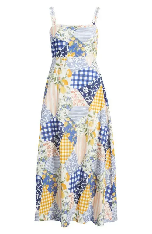 Moon River Patchwork Print Cotton Midi Dress