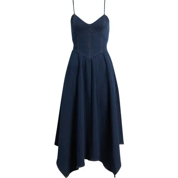 Moon River Handkerchief Hem Denim Dress - Indigo