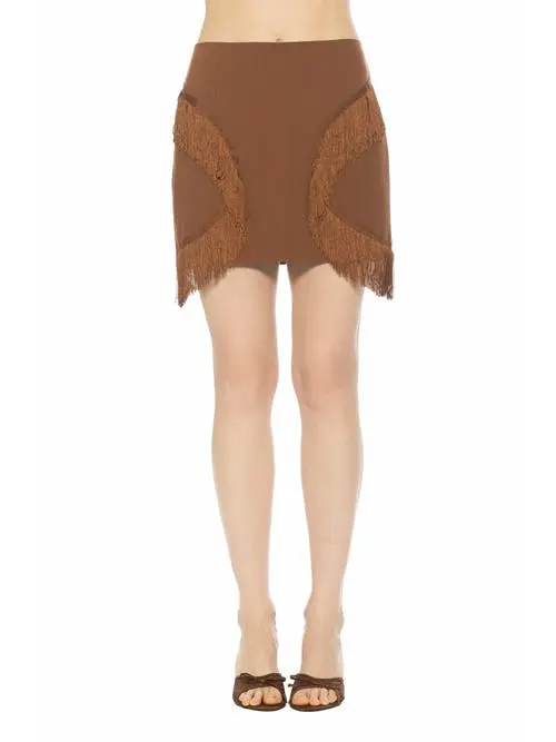 ALEXIA ADMOR Lior Fringe Mini Skirt - Brown