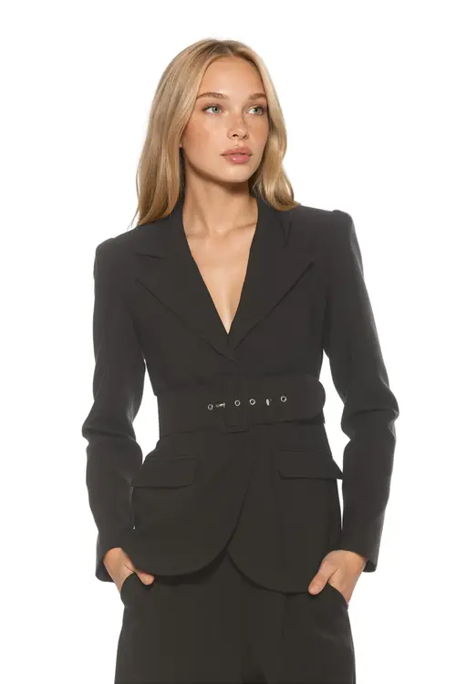 ALEXIA ADMOR Galen Fitted Wide Shoulder Long Jacket - Black