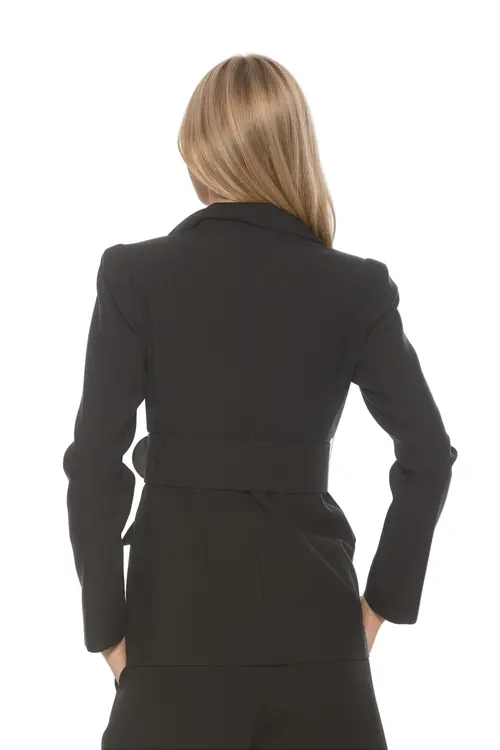 ALEXIA ADMOR Galen Fitted Wide Shoulder Long Jacket - Black