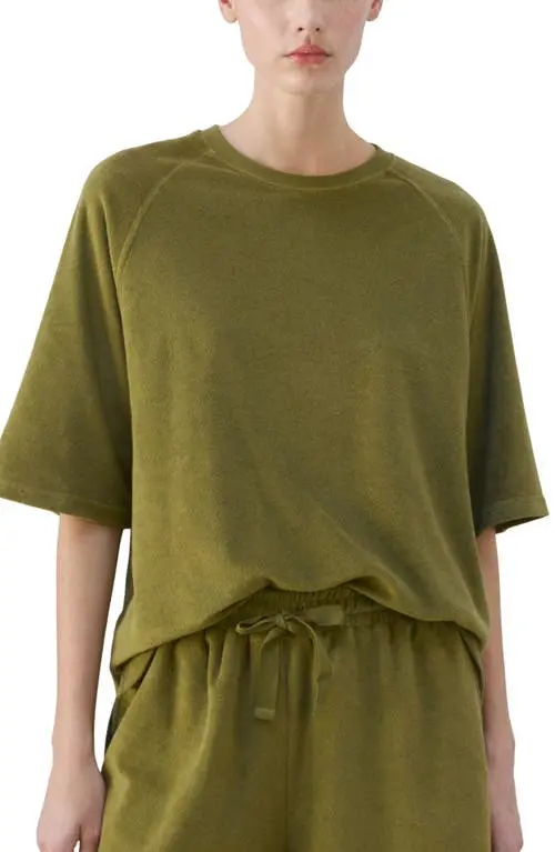 Mango Cotton Blend Terry Pajama Top - Khaki Green