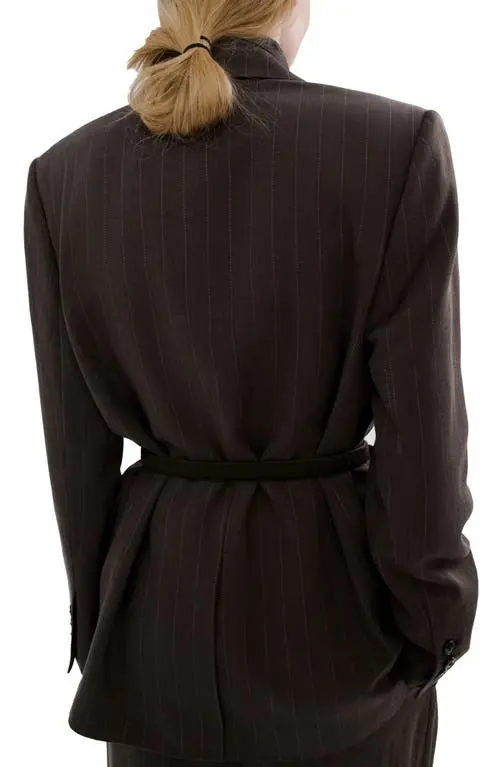 Mango Pinstriped Suit Blazer - Chocolate