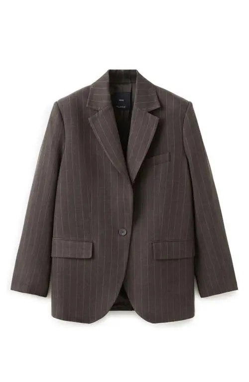 Mango Pinstriped Suit Blazer - Chocolate
