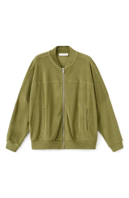 Mango Cotton Blend Terry Bomber Jacket - Khaki Green
