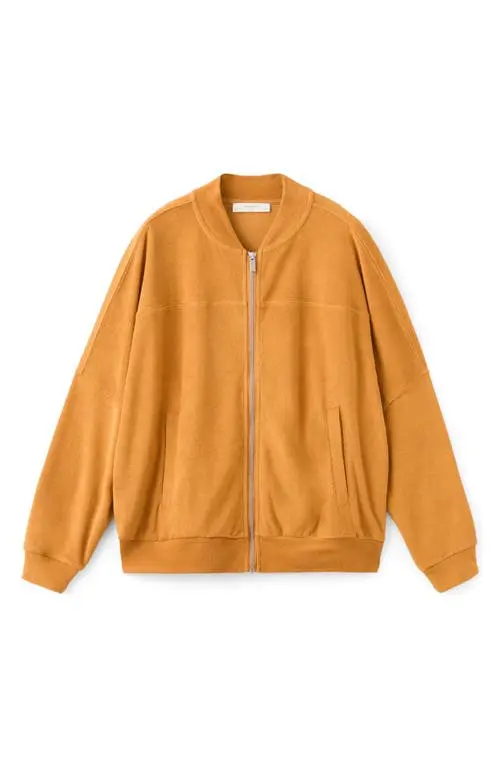 Mango Cotton Blend Terry Bomber Jacket - Orange