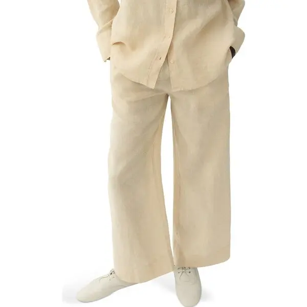 Mango Straight Leg Linen Blend Pants - Pastel Yellow