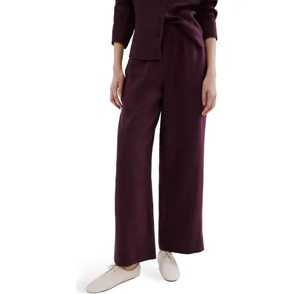 Mango Straight Leg Linen Blend Pants - Plum