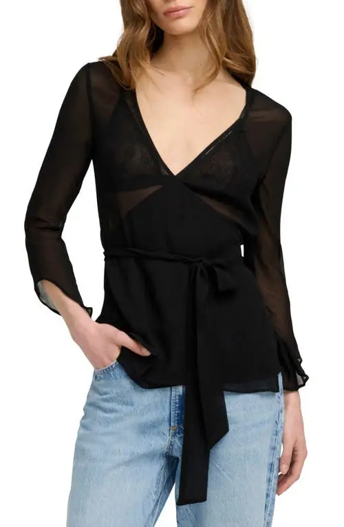 FAVORITE DAUGHTER Mixed Media Wrap Top - Black