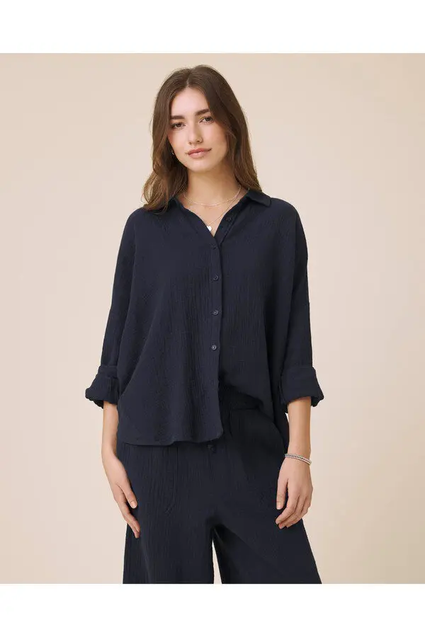 Splendid Ava Gauze Button Down - Black