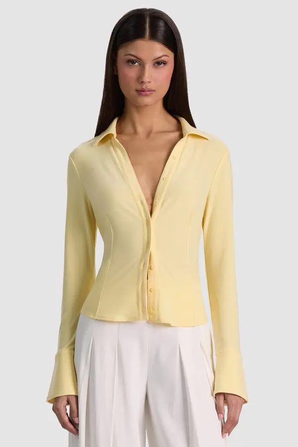 Alice + Olivia Freya Button Down Top - Yellow