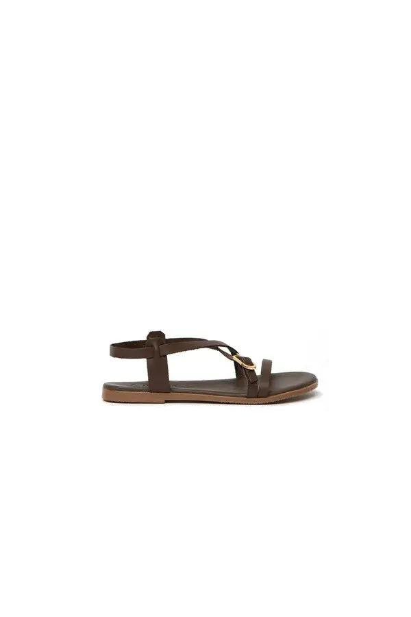 MENINA STEP Vera Chestnut Strappy Flat Sandal - Denim