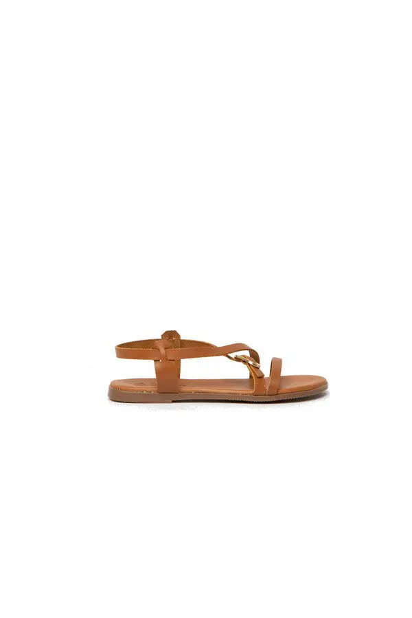 MENINA STEP Leather Strappy Flat Sandals - Denim