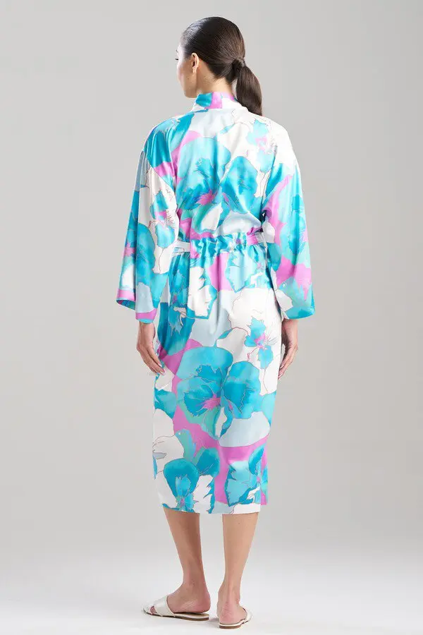 Natori Floria Printed Satin Robe - Blue