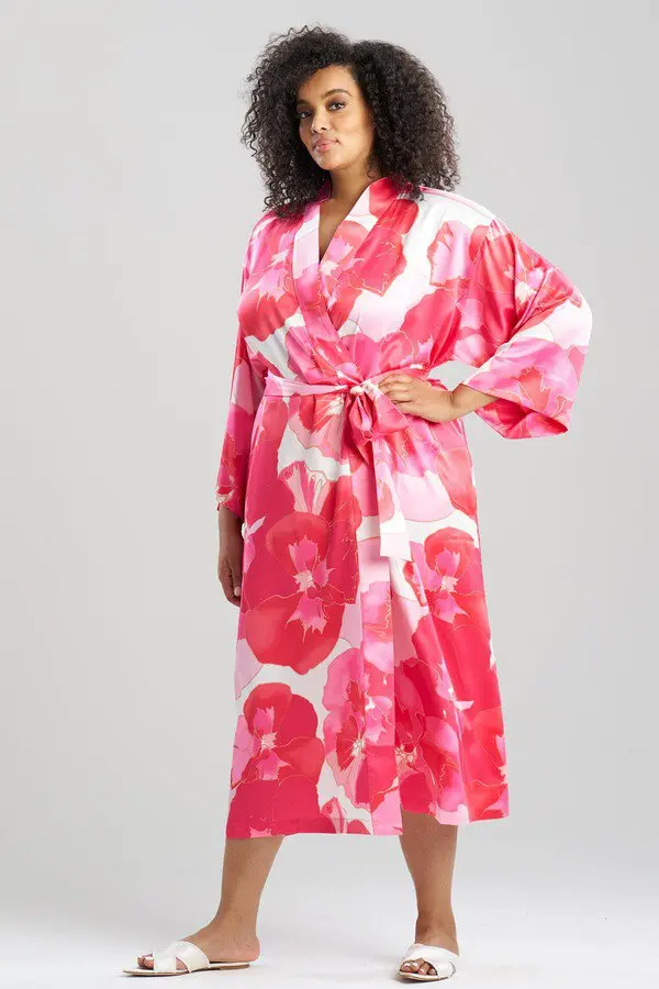 Natori Floria Printed Satin Robe - Pink