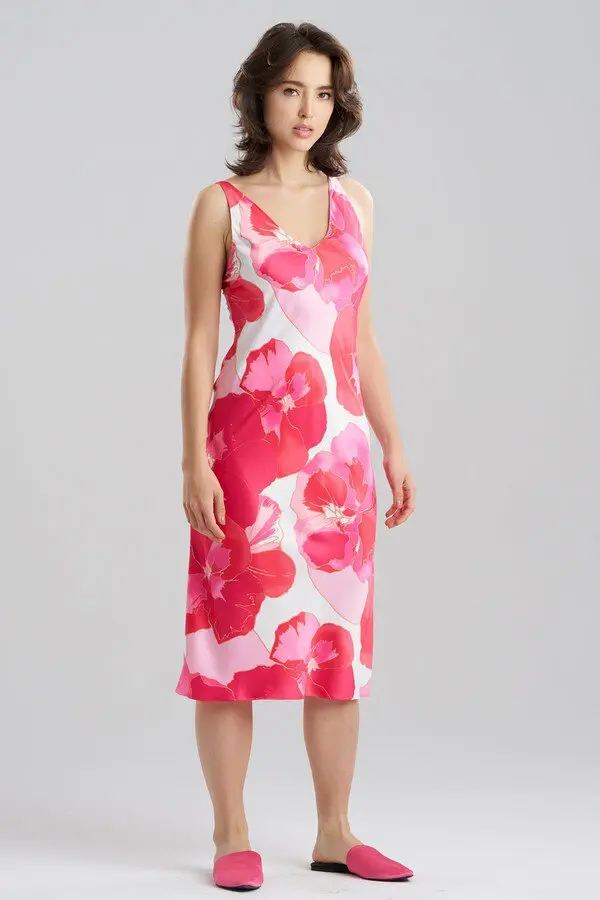 Natori Floria Printed Satin Slip Dress - Pink