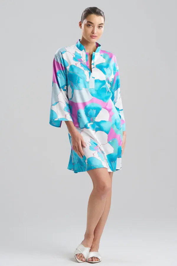 Natori Floria Printed Satin Sleepshirt - Blue