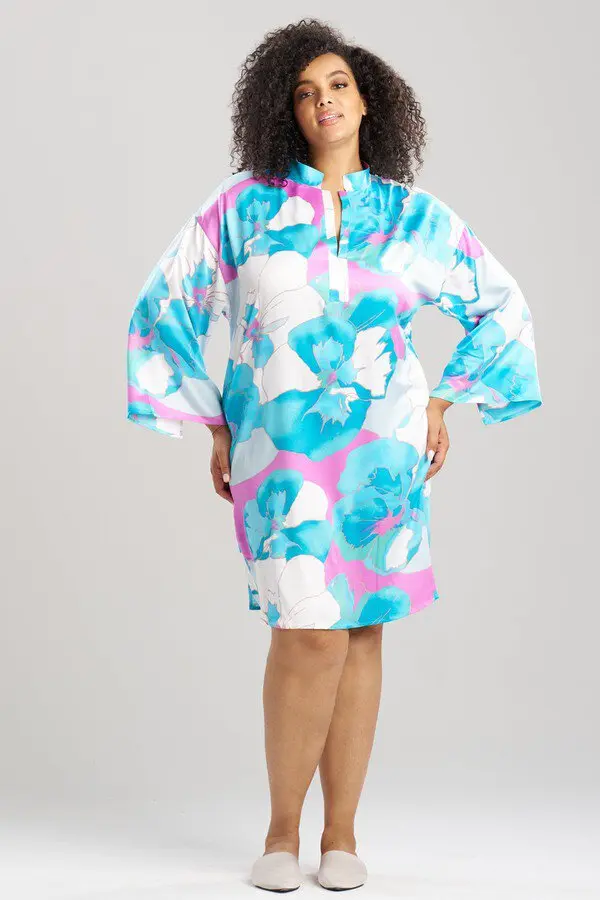 Natori Floria Printed Satin Sleepshirt - Blue