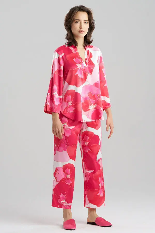 Natori Floria Printed Satin Mandarin Pj Set - Pink