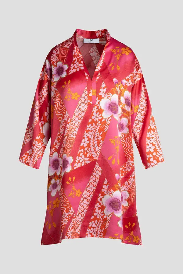 Natori Magnolia Printed Satin Sleepshirt - Red