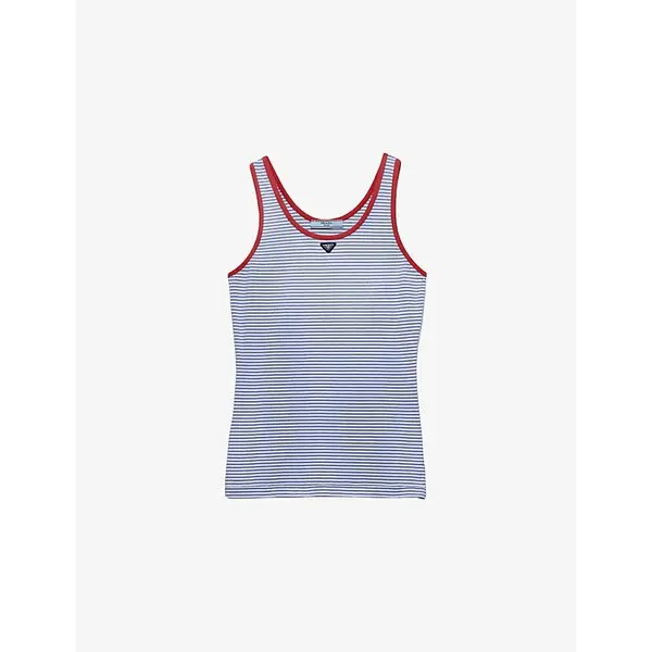 Prada Striped Triangle-logo Cotton-jersey Tank Top - Light Blue