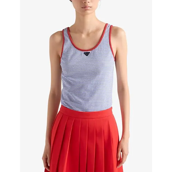 Prada Striped Cotton Jersey Tank Top - Light Blue