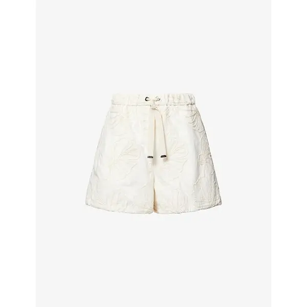 Moncler Graphic Embroidered Cotton Shorts - Light Beige