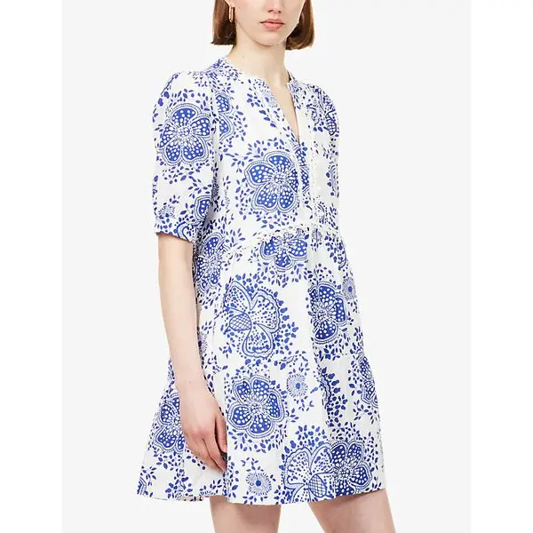 ME+EM Floral Lace-trim Cotton Mini Dress