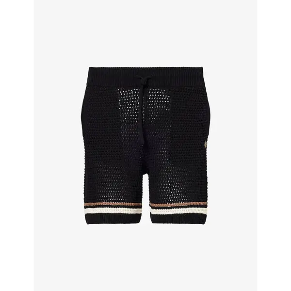 THE COUTURE CLUB Striped-hem Cotton-crochet Shorts - Stripe Black