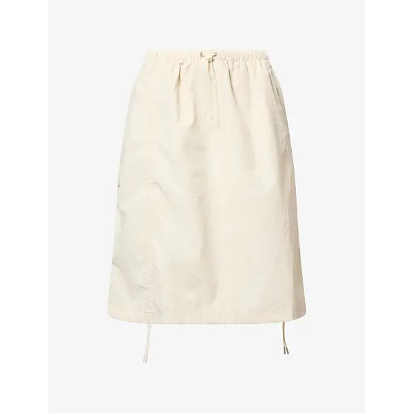 On Drawstring Woven Midi Skirt - Grain