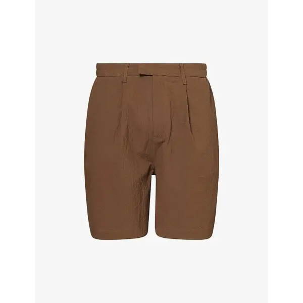 THE COUTURE CLUB Tailored Pleated Cotton Shorts - Brown
