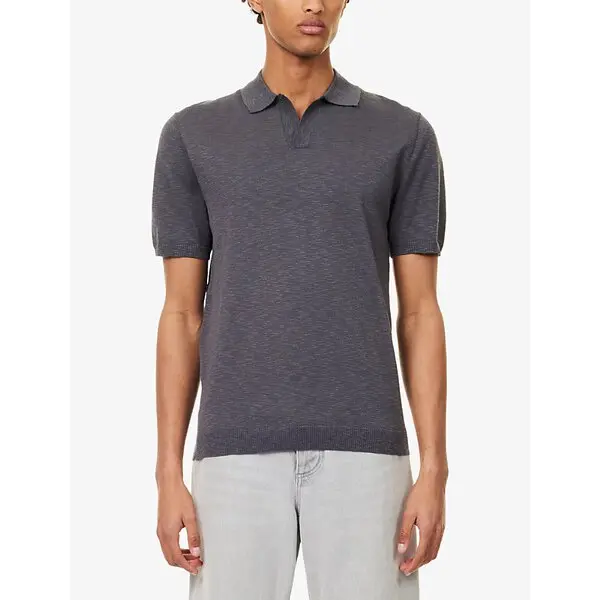 NOBL Drayo Open-neck Knitted Polo Top - Blue