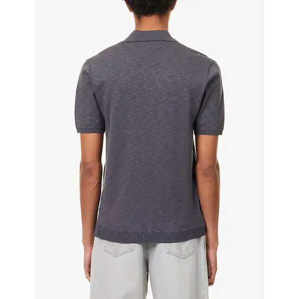 NOBL Drayo Open-neck Knitted Polo Top - Blue
