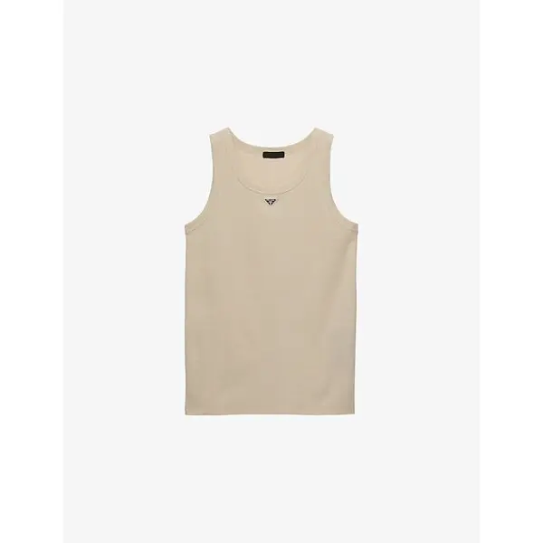 Prada Triangle Logo-plaque Cotton Tank Top - Neutral