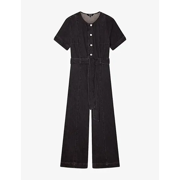 Whistles Button-down Belted Denim Jumpsuit - Barely Black