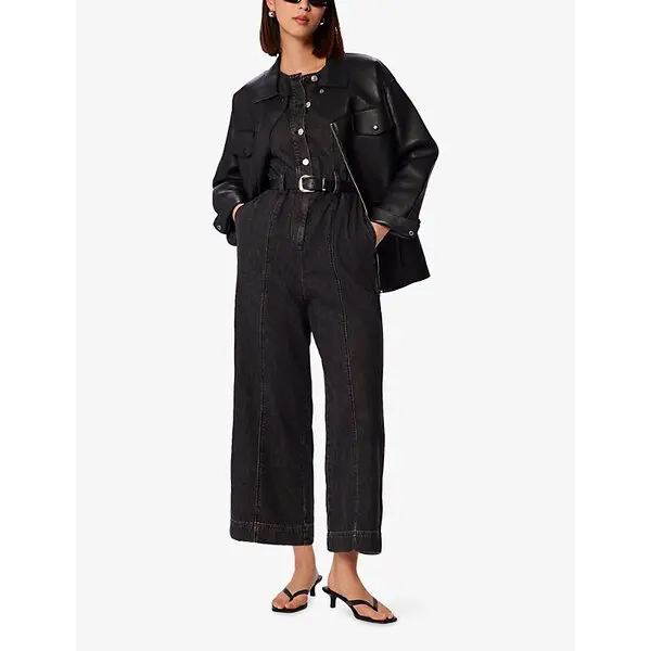 Whistles Button-down Belted Denim Jumpsuit - Barely Black